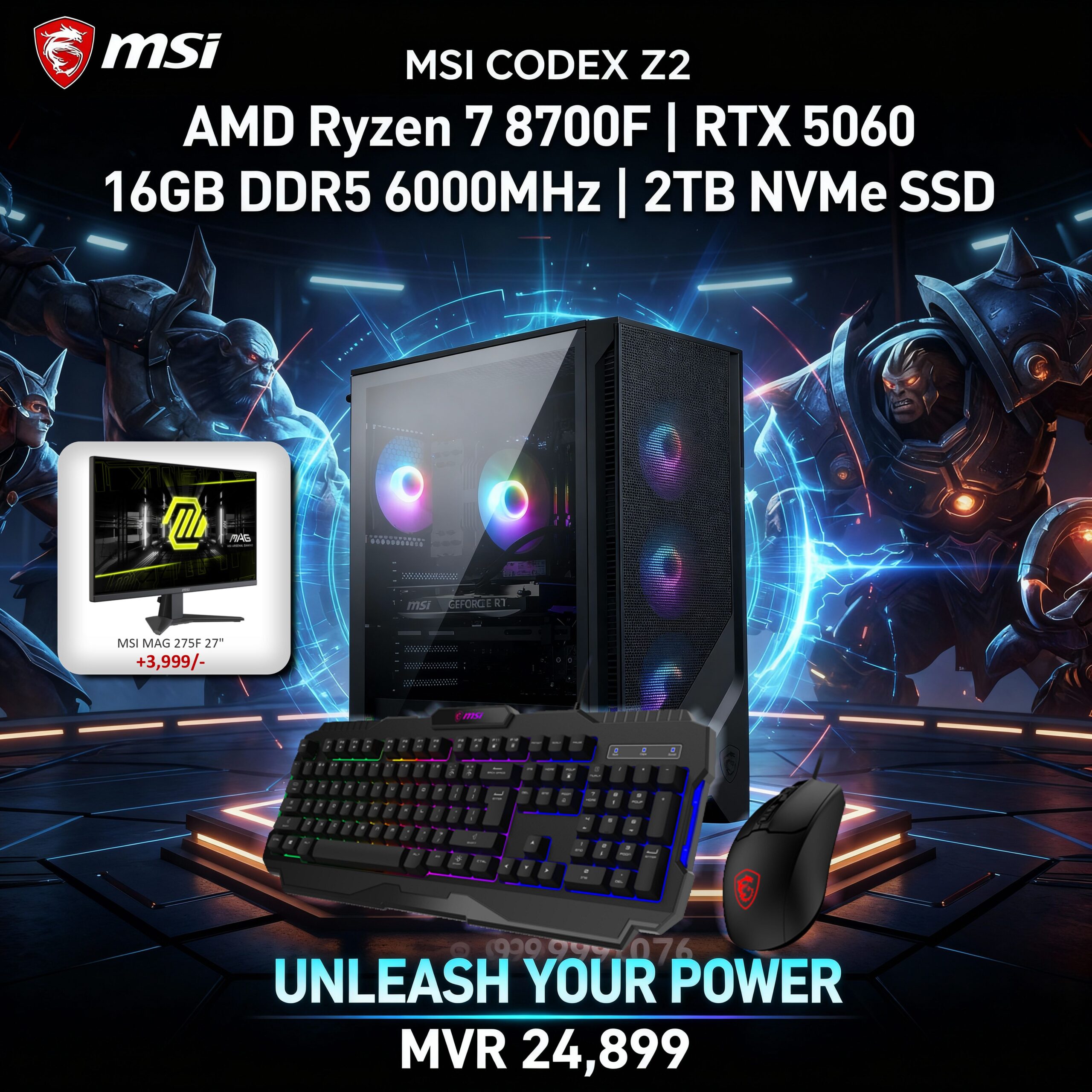 MSI Codex Z2 Gaming Desktop Computer AMD R7-8700F 16GB DDR5 2TB SSD RTX ...